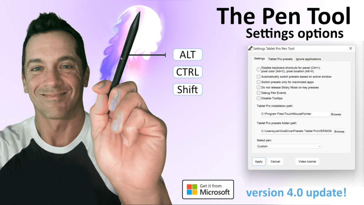 Pen Tool settings options | Stylus and Microsoft Windows Tablet apps - Touch Screen Shortcuts ...